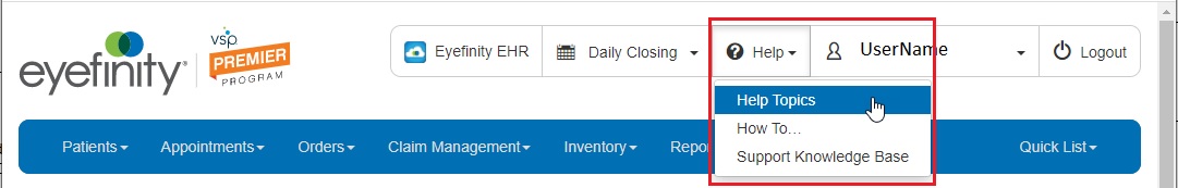 EPM - Order Claim Status in Eyefinity Practice Management.