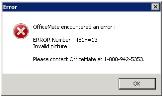 “Error 481" or "Error 481x=13" : "Invalid picture" When Launching OfficeMate or ExamWRITER.