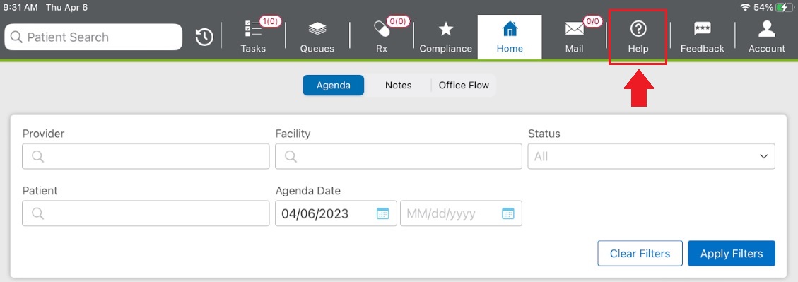 Ehr Accessing The Eyefinity Ehr Online Help Using The Ipad App