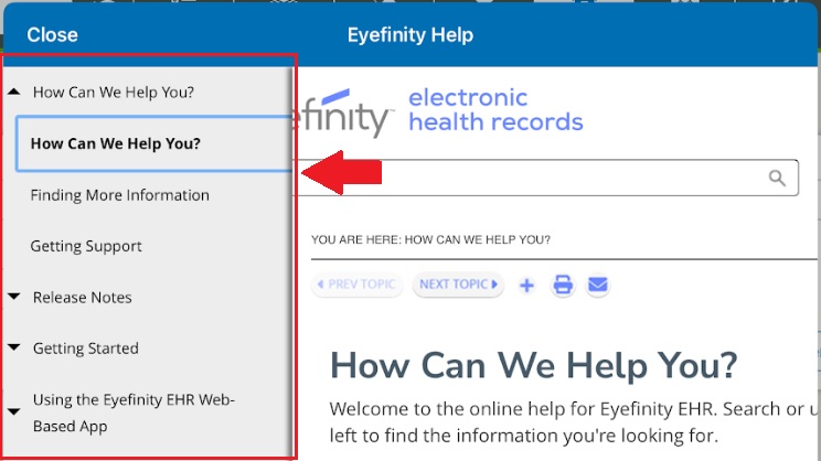 Ehr Accessing The Eyefinity Ehr Online Help Using The Ipad App